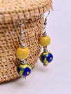 Handmade Single Bead Blue Pottery Earrings (Green & Yellow) – KNOBCO