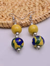 Handmade Single Bead Blue Pottery Earrings (Green & Yellow) – KNOBCO